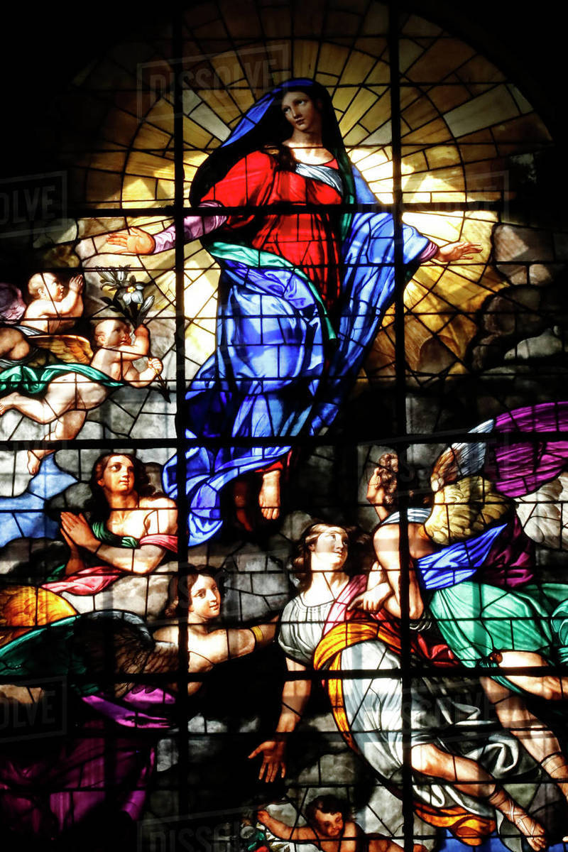 Assumption of Virgin Mary, stained glass window, Milan Cathedral, Milan ...