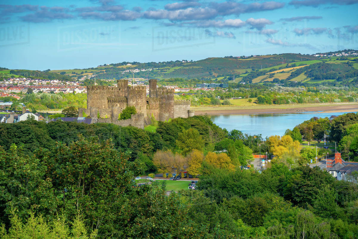 Elevated view of Conwy Castle, UNESCO World Heritage Site, and Conwy ...