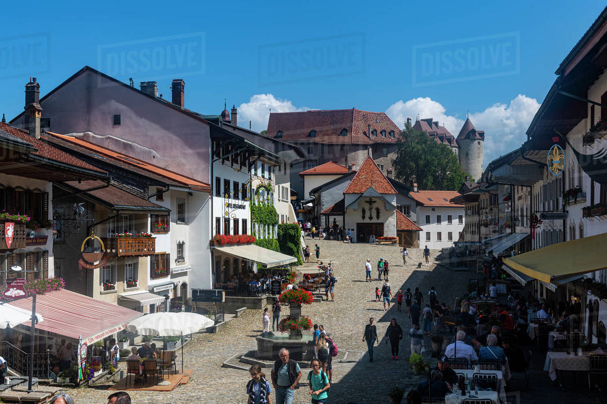 Medieval town in the Gruyere Castle, Fribourg, Switzerland, Europe ...