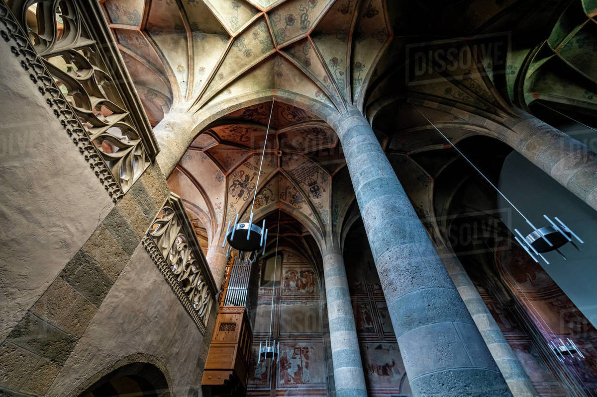 Interior of the Benedictine Convent of St. John in Mustair in the Swiss ...