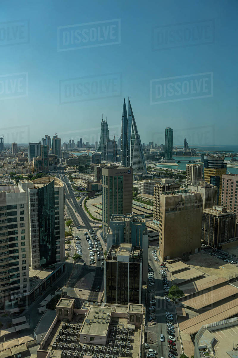 View over the high rise buildings and the United Tower, Manama, Kingdom ...