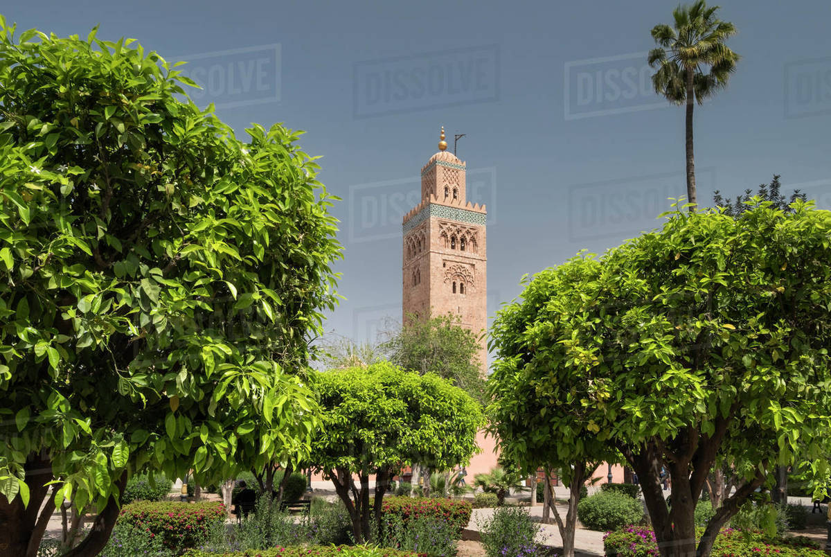 Koutoubia Mosque, UNESCO World Heritage Site, from Koutoubia Gardens ...