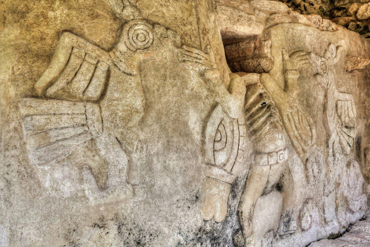 Stucco Relief Figures, Kukulcan Temple, Mayan Ruins, Mayapan ...