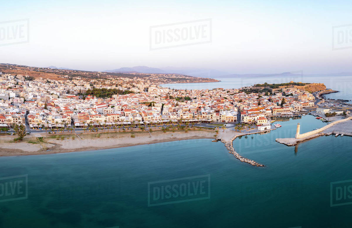 Aerial panoramic view of the old Venetian harbor and medieval town of ...