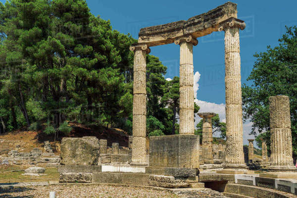 Ancient Olympia, archaeological site with Philippeion circular memorial ...
