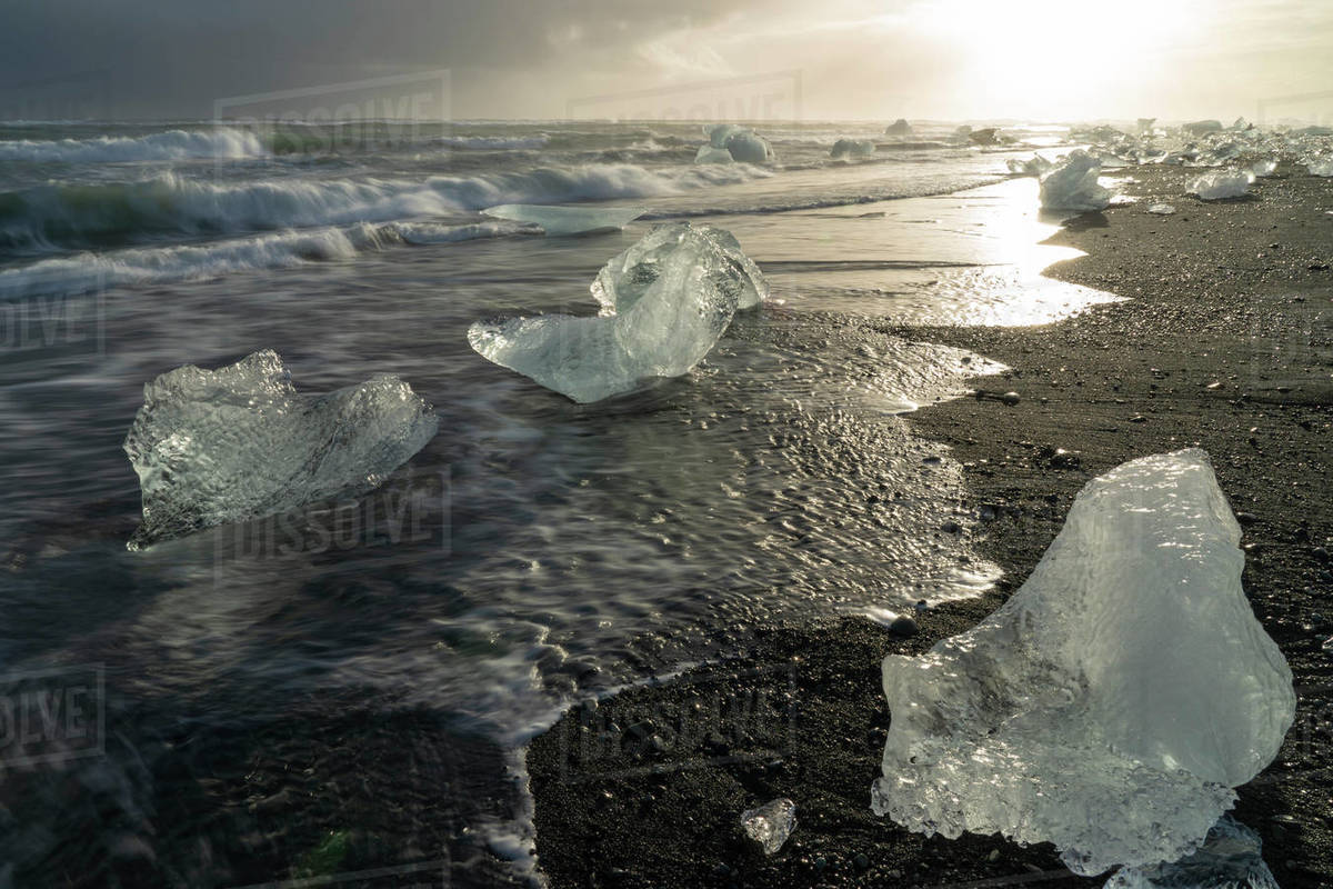 Blocks of ice, Diamond Beach, Jokulsarlon, Iceland, Polar Regions ...