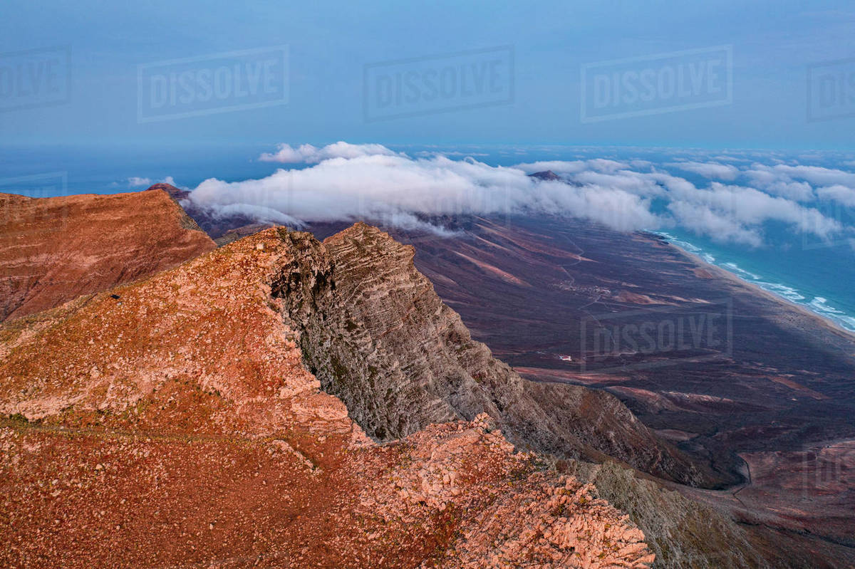 Aerial view of volcanic rocks of Pico de la Zarza mountain peak during ...