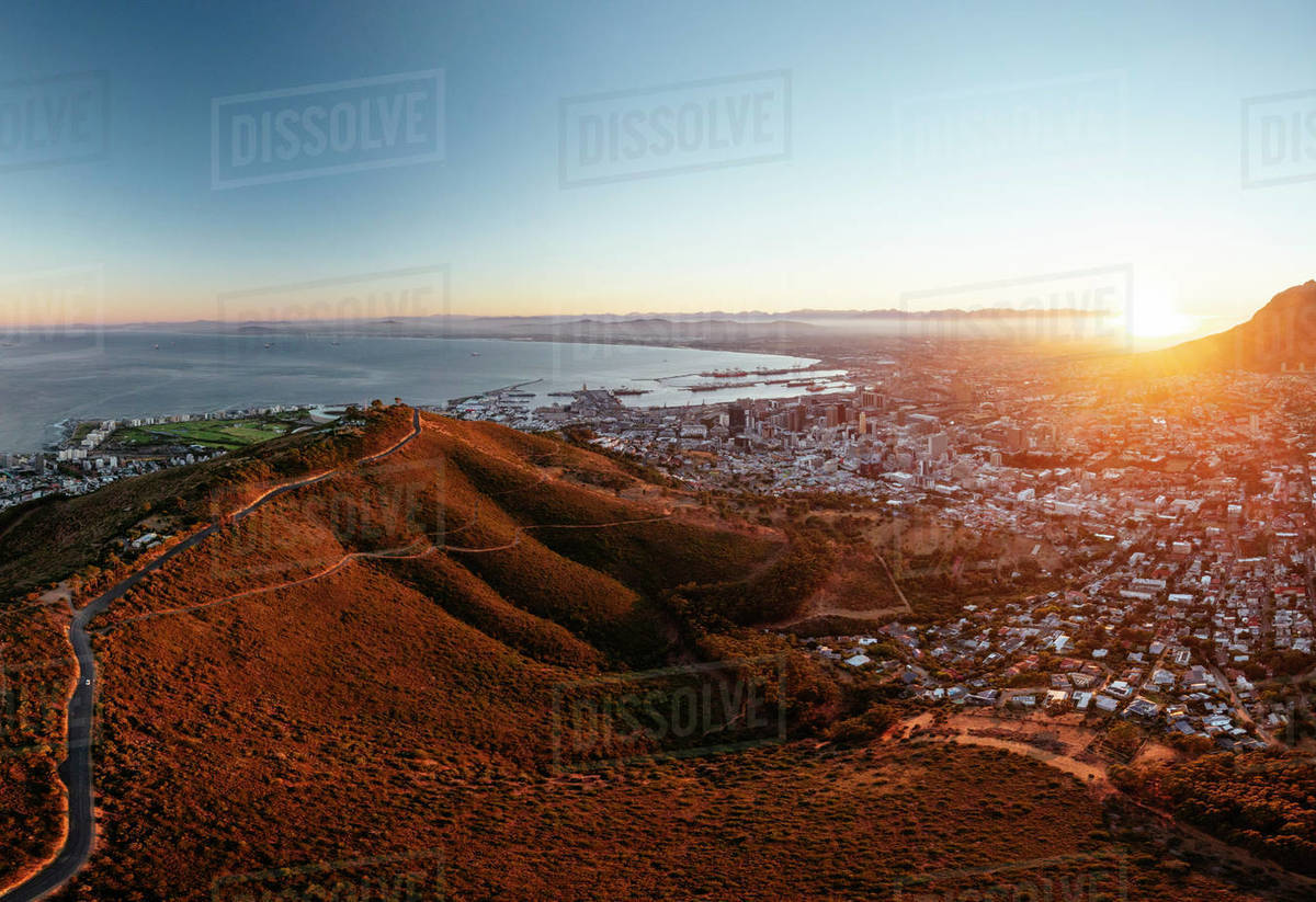 Aerial view from Signal Hill at dawn, Cape Town, Western Cape, South ...