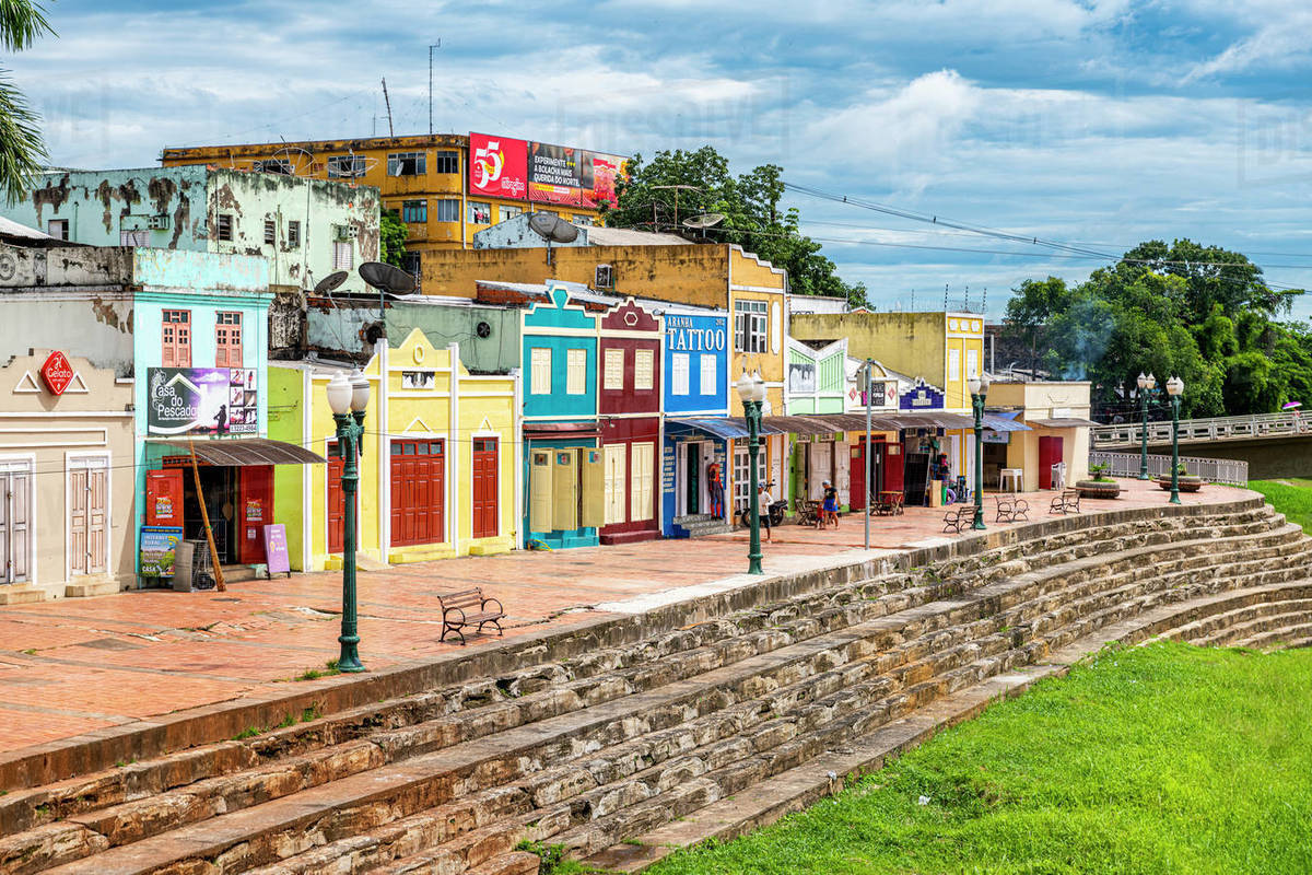 Tiny stores along the Acre River, Rio Branco, Acre State, Brazil, South ...