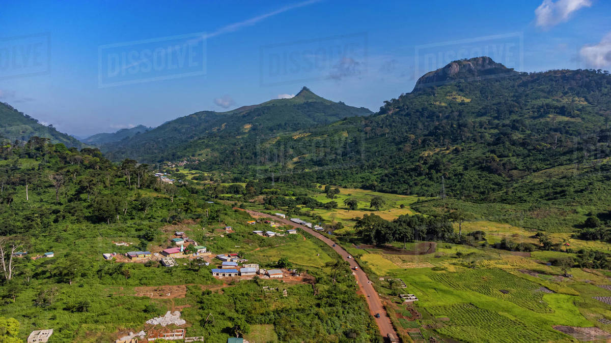 Aerial of the mountain scenery around Man, Ivory Coast, West Africa ...