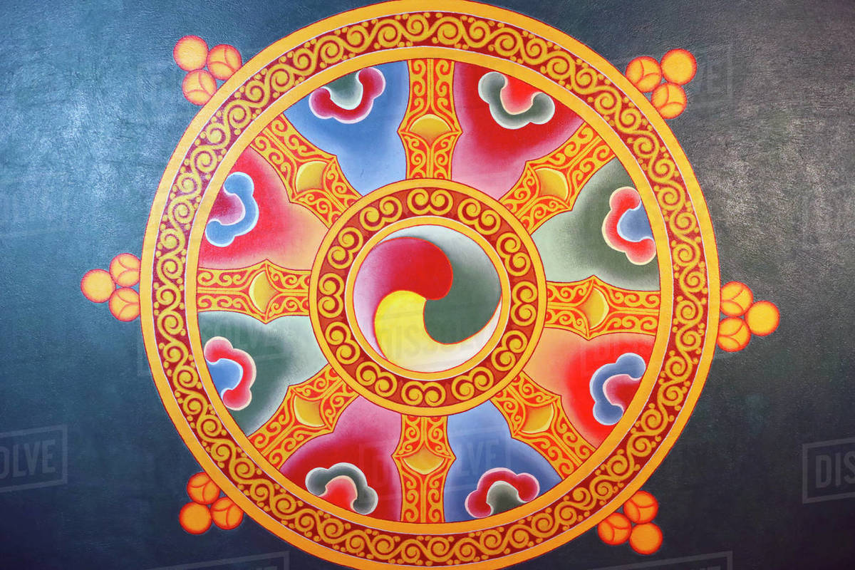 Dharma Wheel (Dharmachakra), the Buddhist eight-fold path illustrated ...