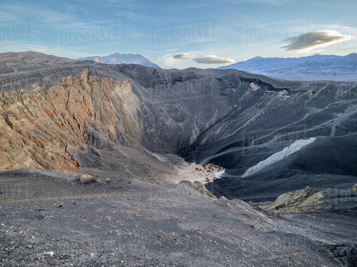 Ubehebe Crater, a volcanic crater half a mile across and 600 feet deep ...
