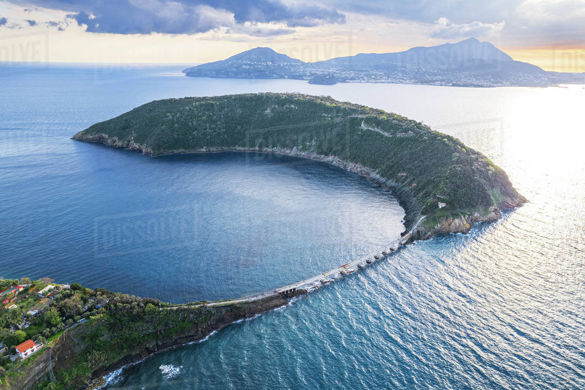 Aerial view of the island of Vivara, the ancient volcano crater ...