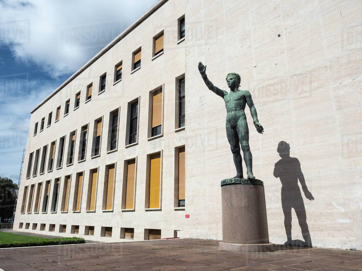 Bronze statue Genio dello Sport outside the Palazzo degli Uffici ...