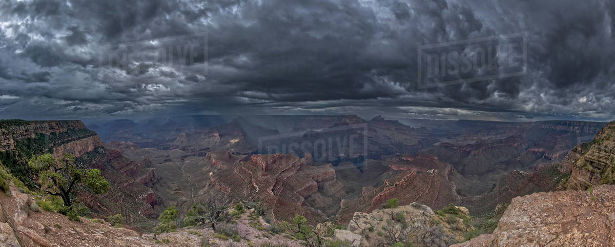 Panorama of storms crossing Grand Canyon viewed from Shoshone Point on ...