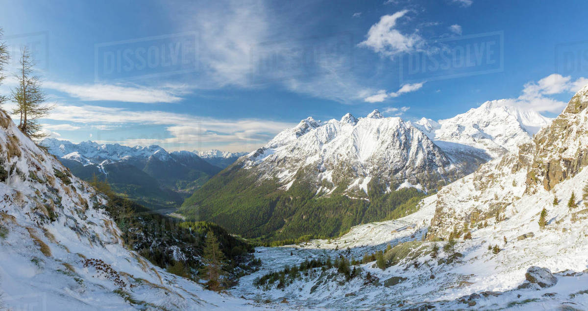 Panorama of Alpe Fora with Monte Disgrazia in the background, Malenco ...