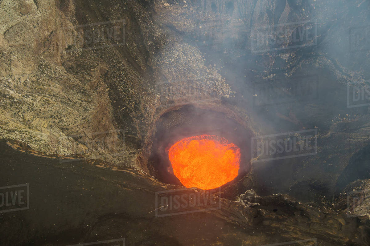 Lava lake in the caldera of the Ambrym volcano, Vanuatu, Pacific ...