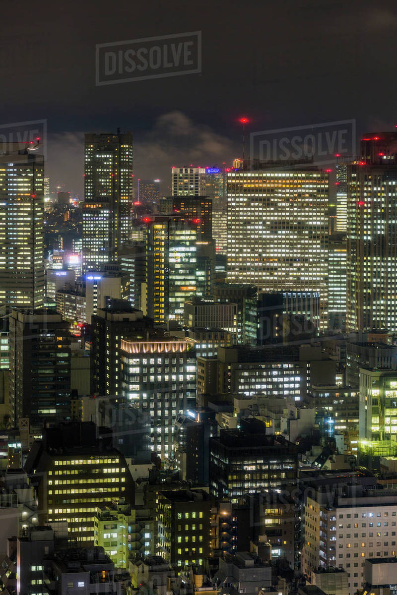 Downtown city buildings at night, Tokyo, Japan, Asia - Stock Photo ...
