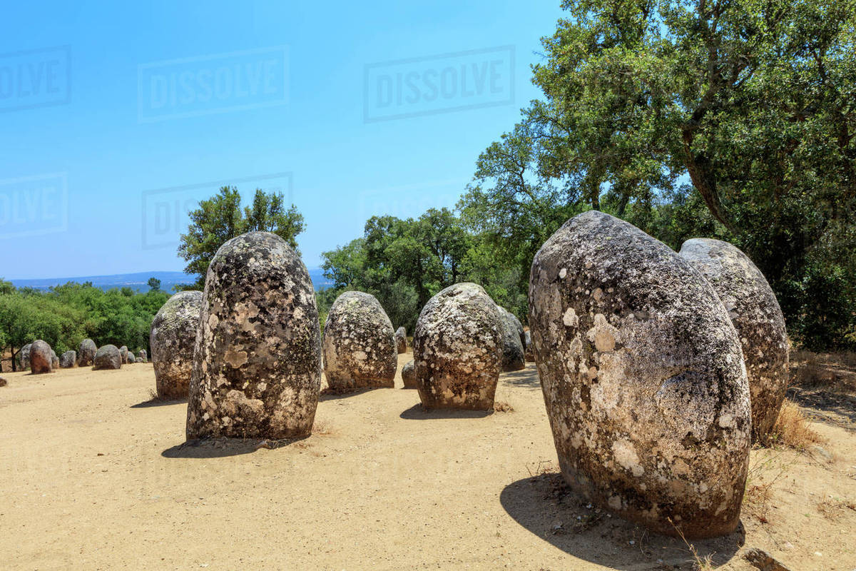 The Cromlech of the Almendres megalithic stone circle near Evora ...