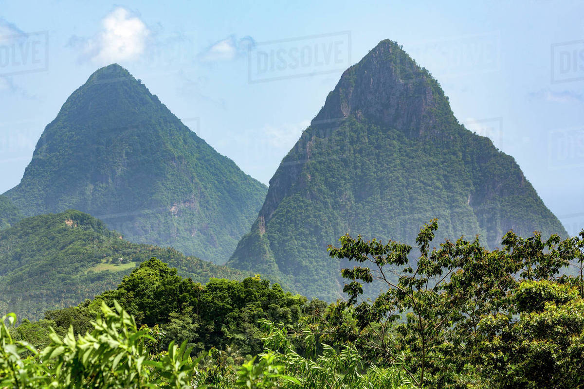 The Two Pitons, UNESCO World Heritage Site, near Soufriere, St. Lucia ...