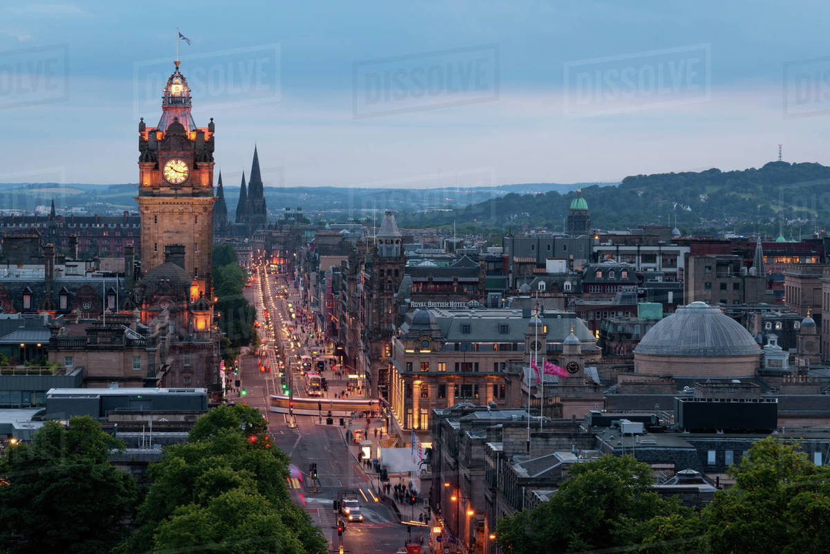 Princes Street at night, Edinburgh, Scotland, United Kingdom, Europe ...
