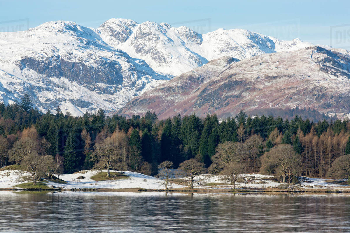 Looking towards the north end of Windermere near Ambleside, with rugged ...