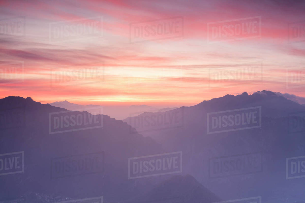 Silhouette of Monte Resegone and Monte Due Mani at dawn, Monte ...