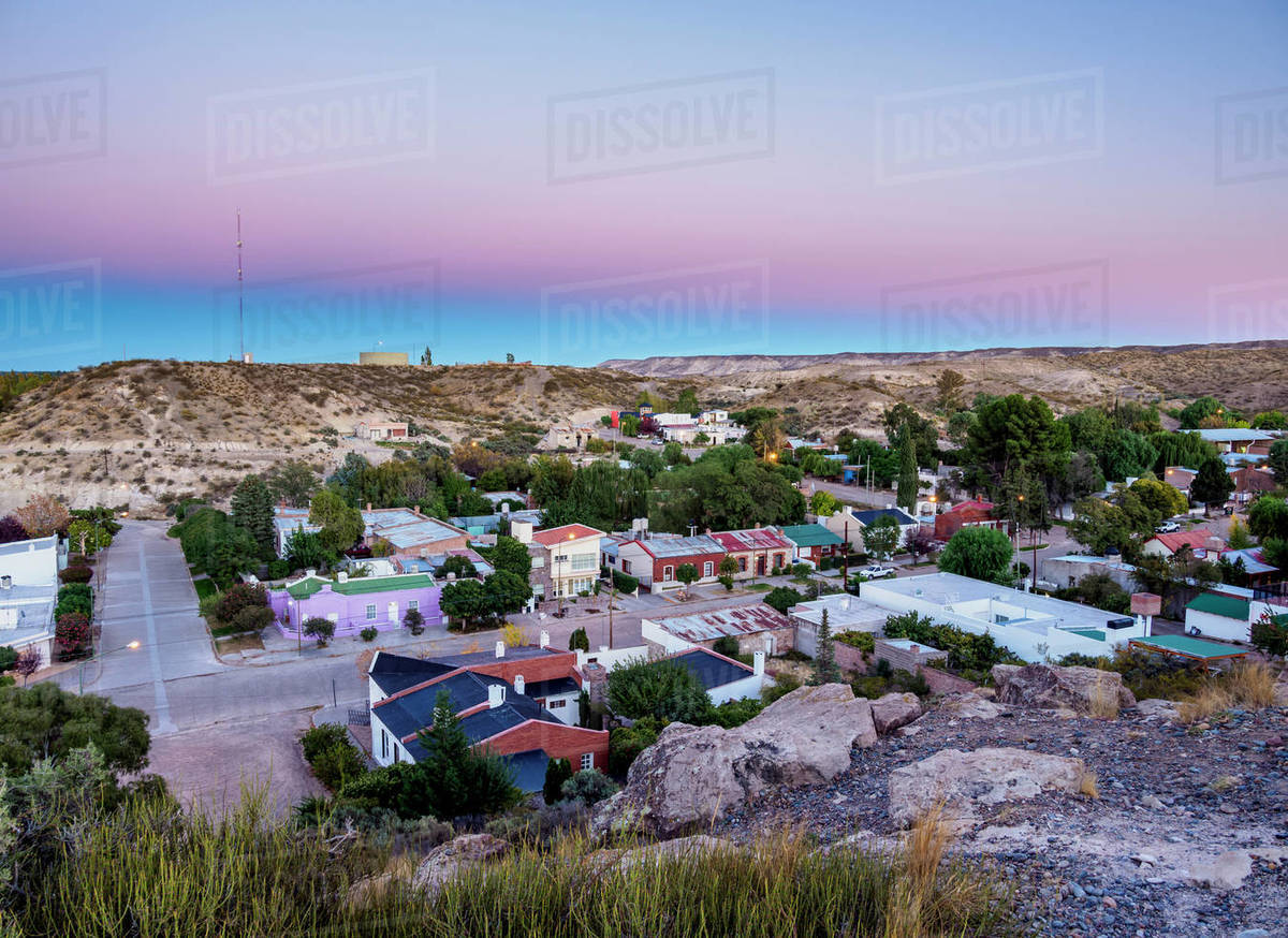 Gaiman at dawn, elevated view, The Welsh Settlement, Chubut Province ...