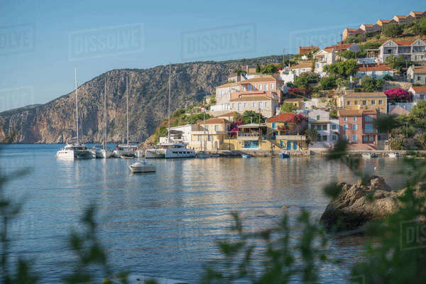 Assos town on Cephalonia Ionian island in Greece. Summer travel ...