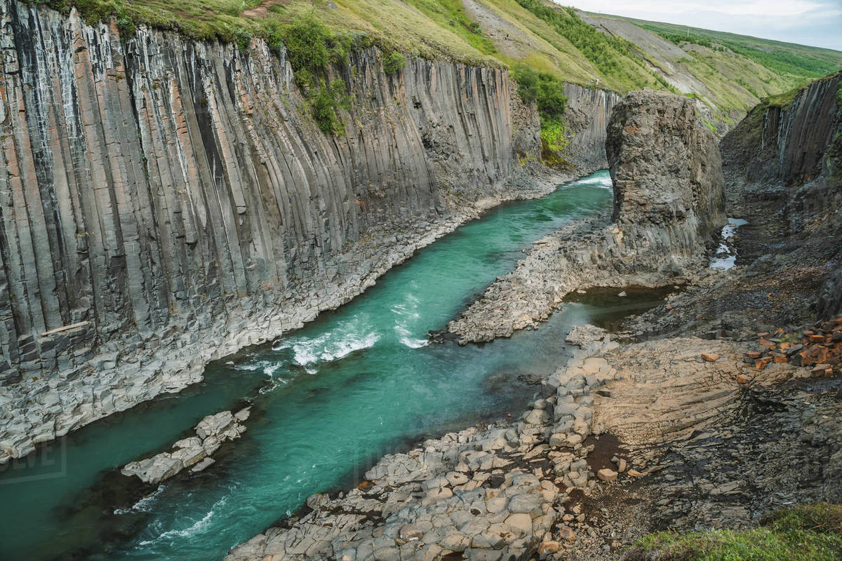 Studlagil basalt canyon, with rare volcanic basalt column formations ...