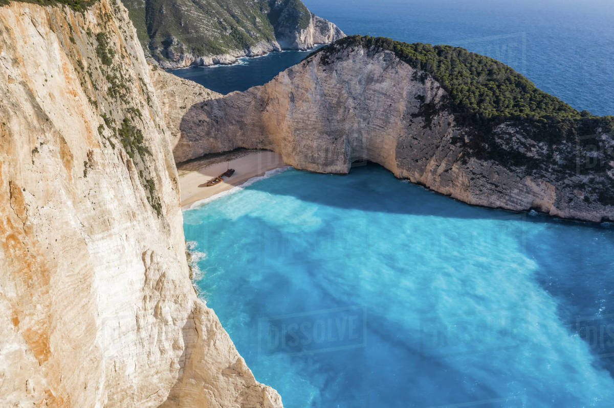 Aerial view of Navagio or Shipwreck Beach on Zakynthos Island, Greece ...
