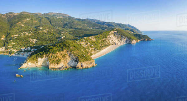Aerial view of Milos beach near the Agios Nikitas village on Lefkada ...