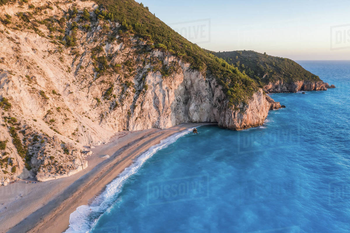 Aerial view of Milos beach near the Agios Nikitas village on Lefkada ...