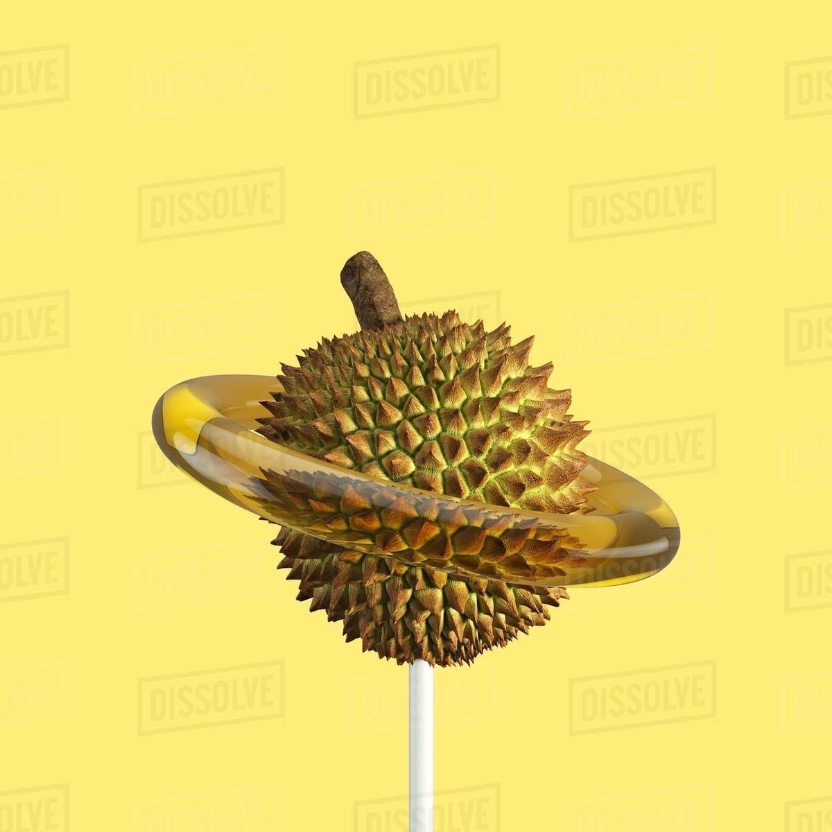 Durian Fruit Candy Concept idea on yellow color background. Minimal ...