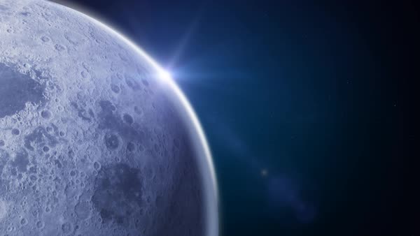Side Moon On Blue Space Background/Animation of a realistic moon ...
