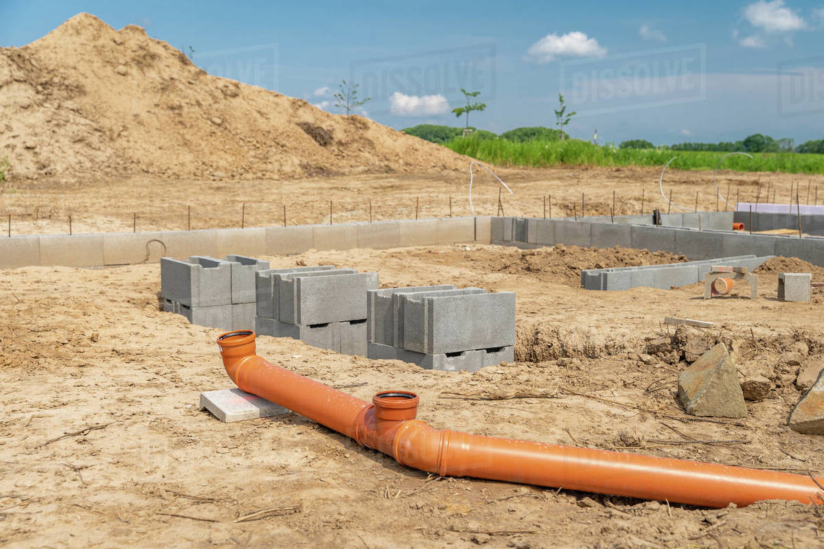 pipes for waste in the construction of a family house. - Royalty-free ...