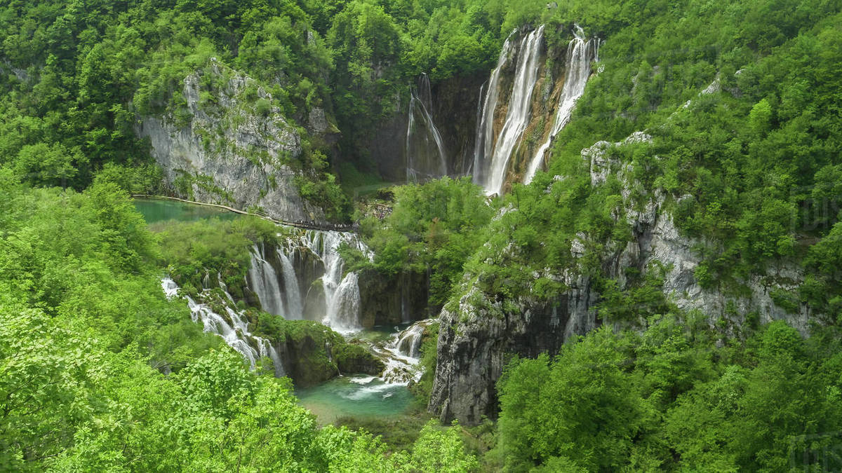 high angle view of veliki slap waterfall, the highest waterfall, at ...