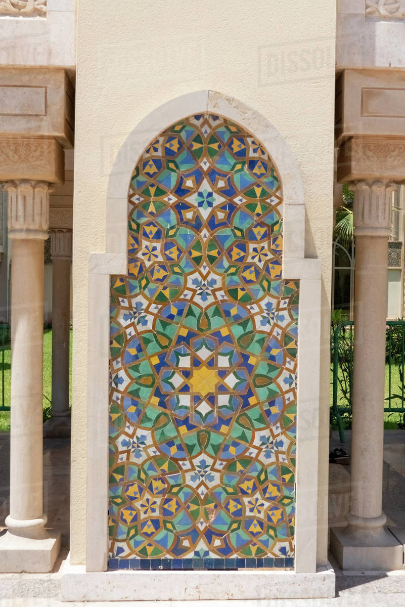 decorative mosaic patterns on a wall at hassan ii mosque in casablanca ...