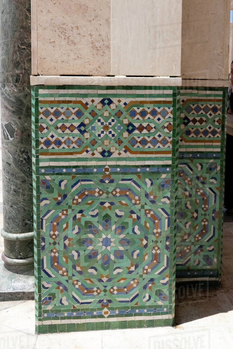 decorative mosaic tile patterns on a wall at hassan ii mosque in ...