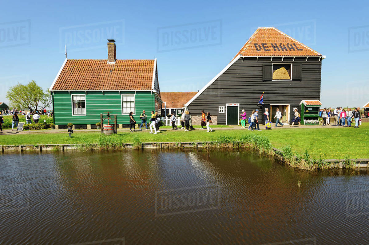 Zaanse Schans, Netherlands - 22 April 2019: Tourists sightseeng ...