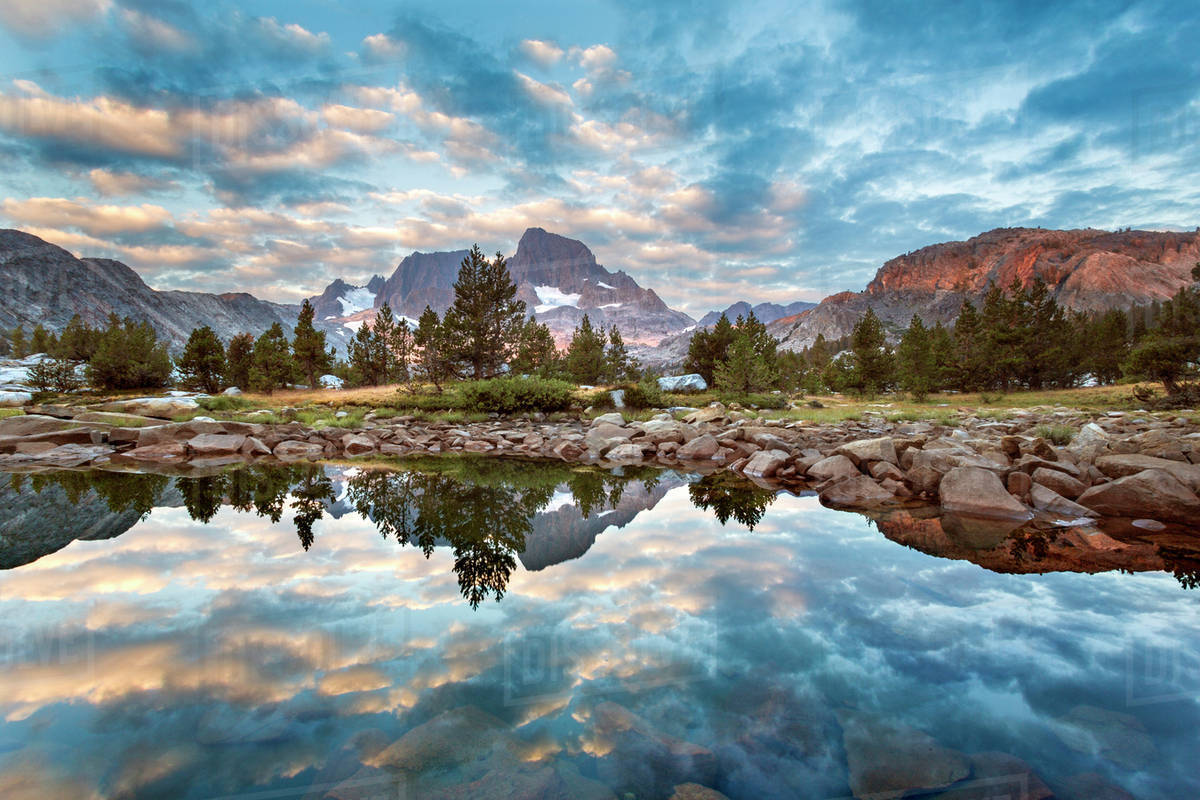 USA, California, Inyo National Forest. Mount Ritter and Banner Peak ...