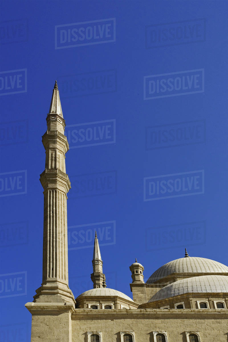 Upward view of spires, the Mosque of Muhammad Ali at the Citadel, also ...