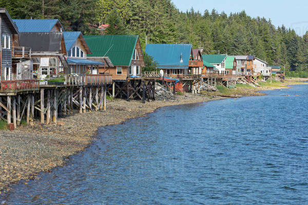 USA, Alaska, Tenakee Springs. Waterfront homes on stilts. - Royalty ...