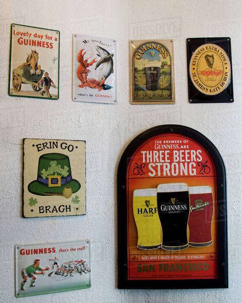 USA, California, San Francisco. Irish beer signs. - Stock Photo - Dissolve