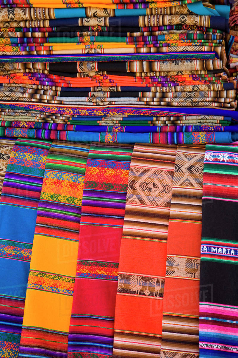 NM, New Mexico, Santa Fe, Navajo blankets - Stock Photo - Dissolve
