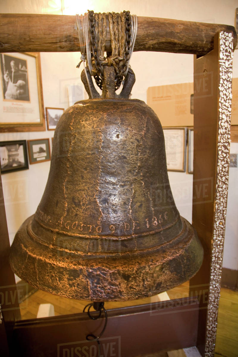 NM, New Mexico, Santa Fe, San Miguel Mission, old mission bell ...