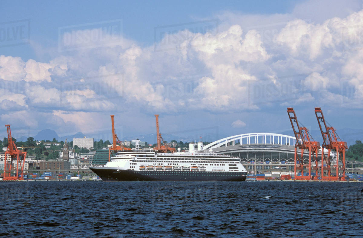 North America, USA, Washington State, Seattle. Cruise ship Amsterdam on ...