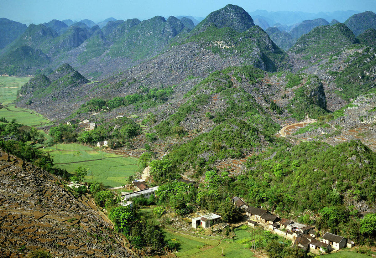 Asia, China, Guizhou Province, Xingyi. Limestone karst mountains ...