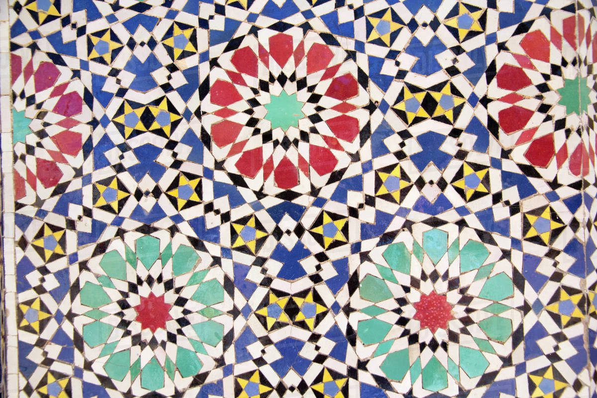 Africa, Morocco, Fes, Fes Medina, Tiles in Morocco are also named ...