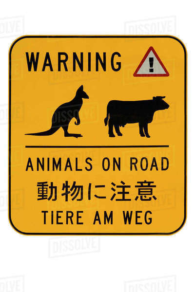 Animals on Road Warning Sign, Australia - Stock Photo - Dissolve